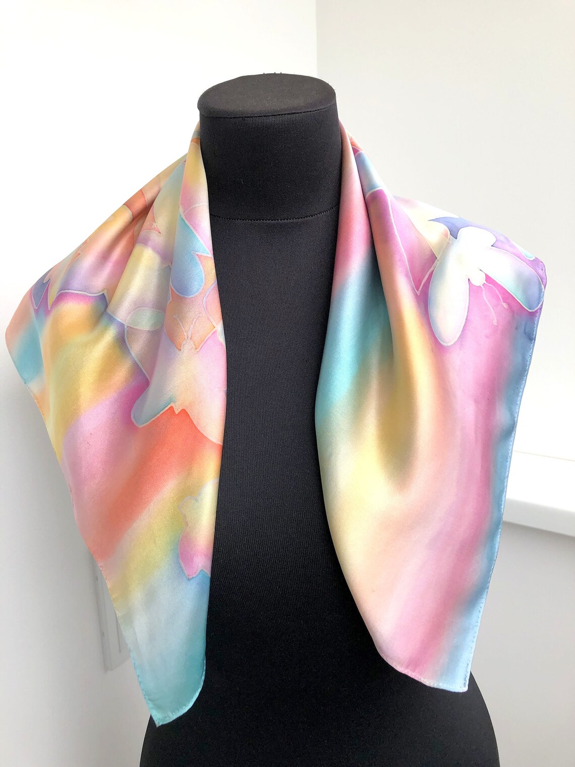 Hand Painted Silk Scarf Butterflies Square Scarf Satin Scarves - Etsy