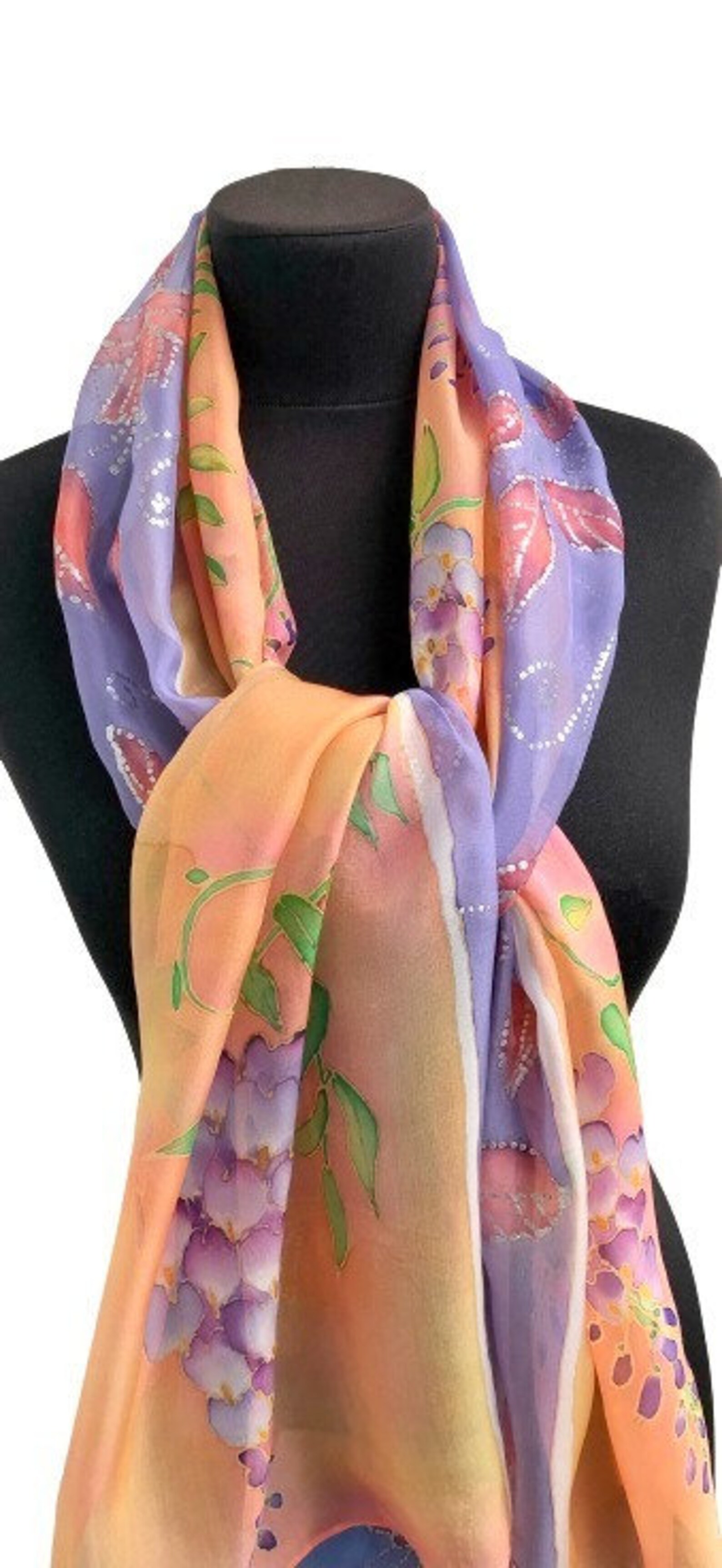 Silk Scarf Wisteria and Bird Silk Scarf Handpainted Flowers - Etsy