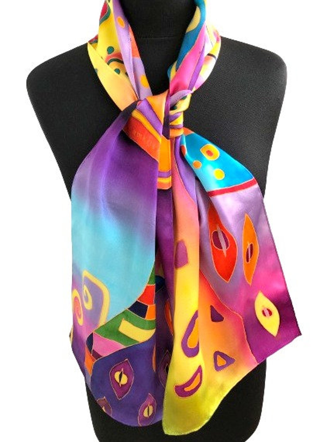 Hand Painted Silk Scarf Frey Wille / Abstract Scarf /natural Silk Satin ...
