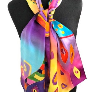 Hand Painted Silk Scarf Frey Wille / Abstract Scarf /natural Silk Satin ...