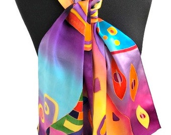 Hand Painted Silk Scarf Frey Wille Silk Shawl Emerald and Ruby, Natural ...