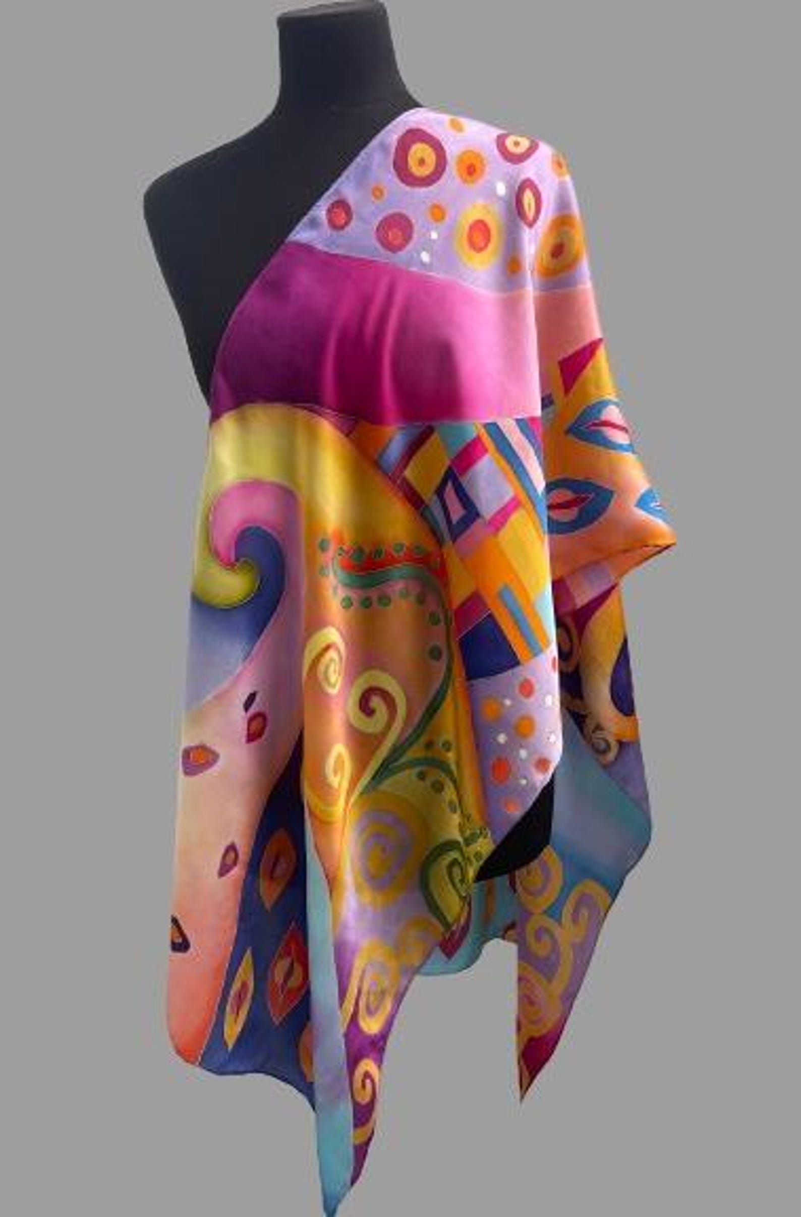 Hand Painted Silk Scarf Frey Wille / Abstract Scarf /natural Silk Satin ...