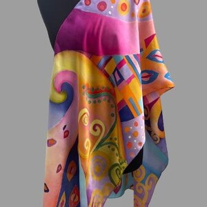 Hand Painted Silk Scarf Frey Wille / Abstract Scarf /natural Silk Satin ...