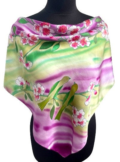 Hand Painted Natural Silk Scarf spring 27/ 27 Gift Women. - Etsy