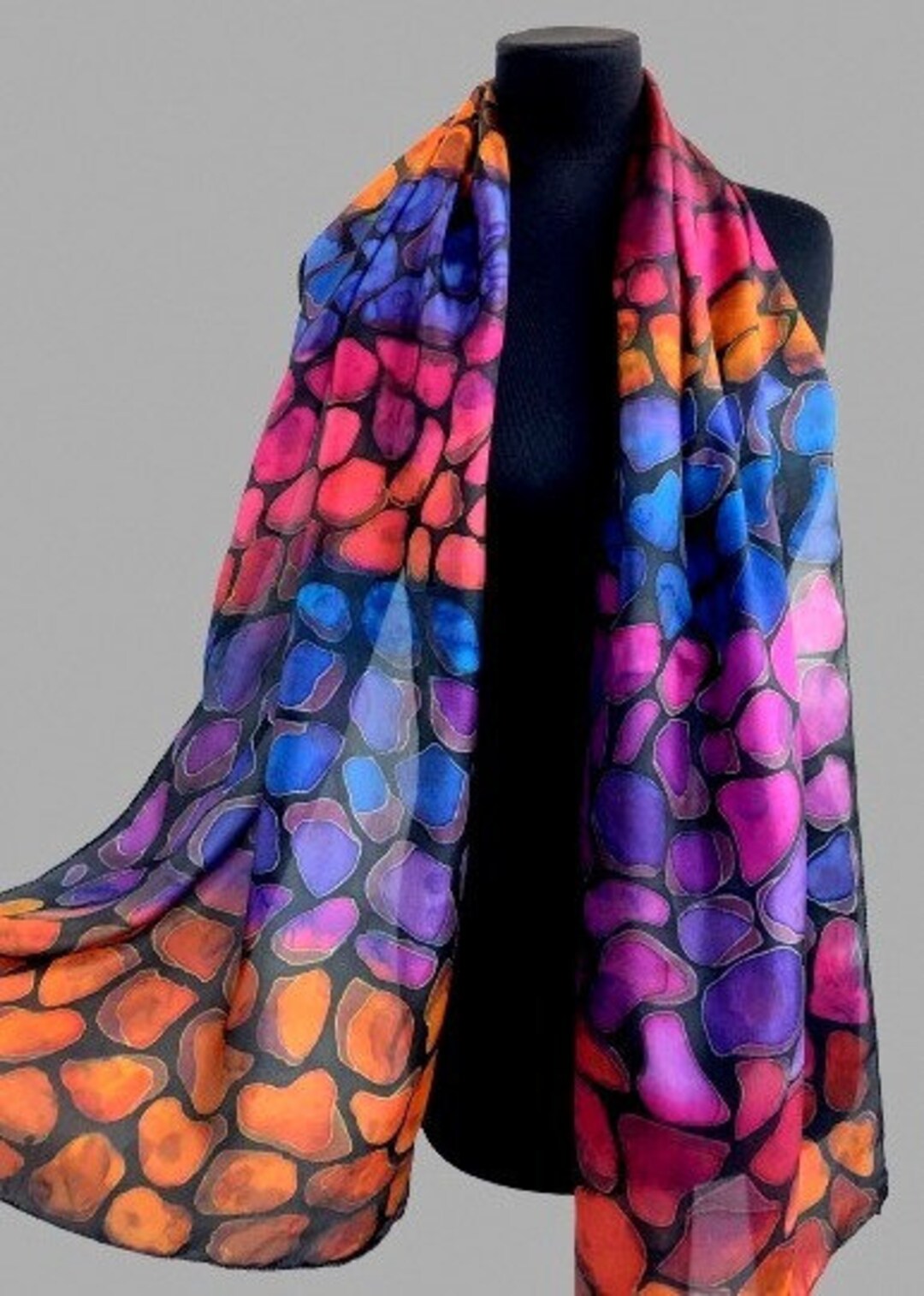 Hand Painted Abstract Silk Scarf/ Natural Silk Pongee/ Gift for Her and ...