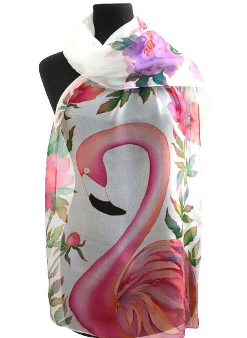 Silk Scarf Flamingo in Peonies Silk Scarf Handpainted - Etsy