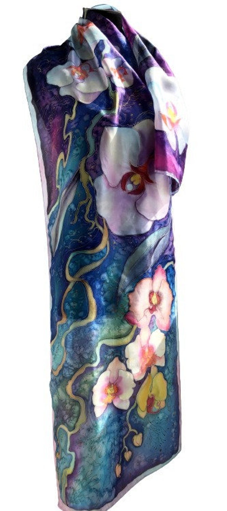 Silk Scarf Orchids Hand Painted Silk Scarf Flowers Silk Scarf - Etsy