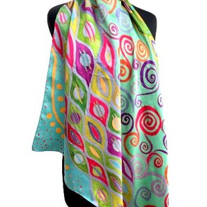 Hand Painted Silk Scarf Frey Wille Silk Shawl Emerald and Ruby, Natural ...