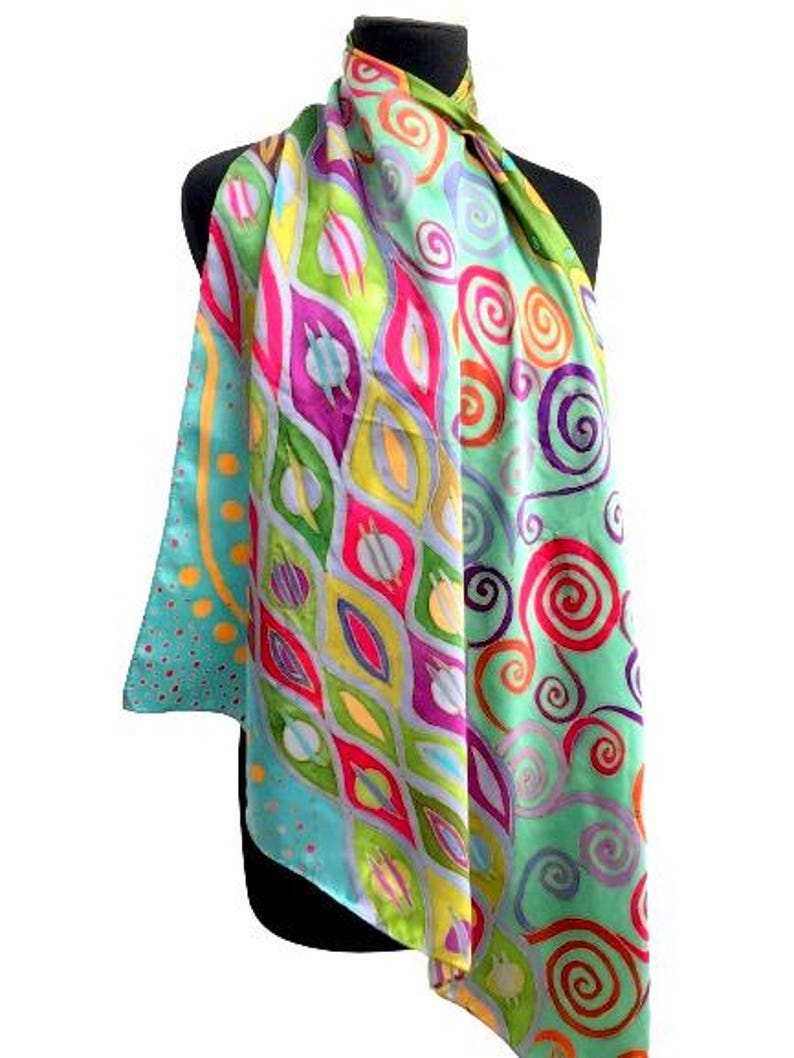 Hand Painted Silk Scarf Frey Wille Silk Shawl Emerald and Ruby, Natural ...