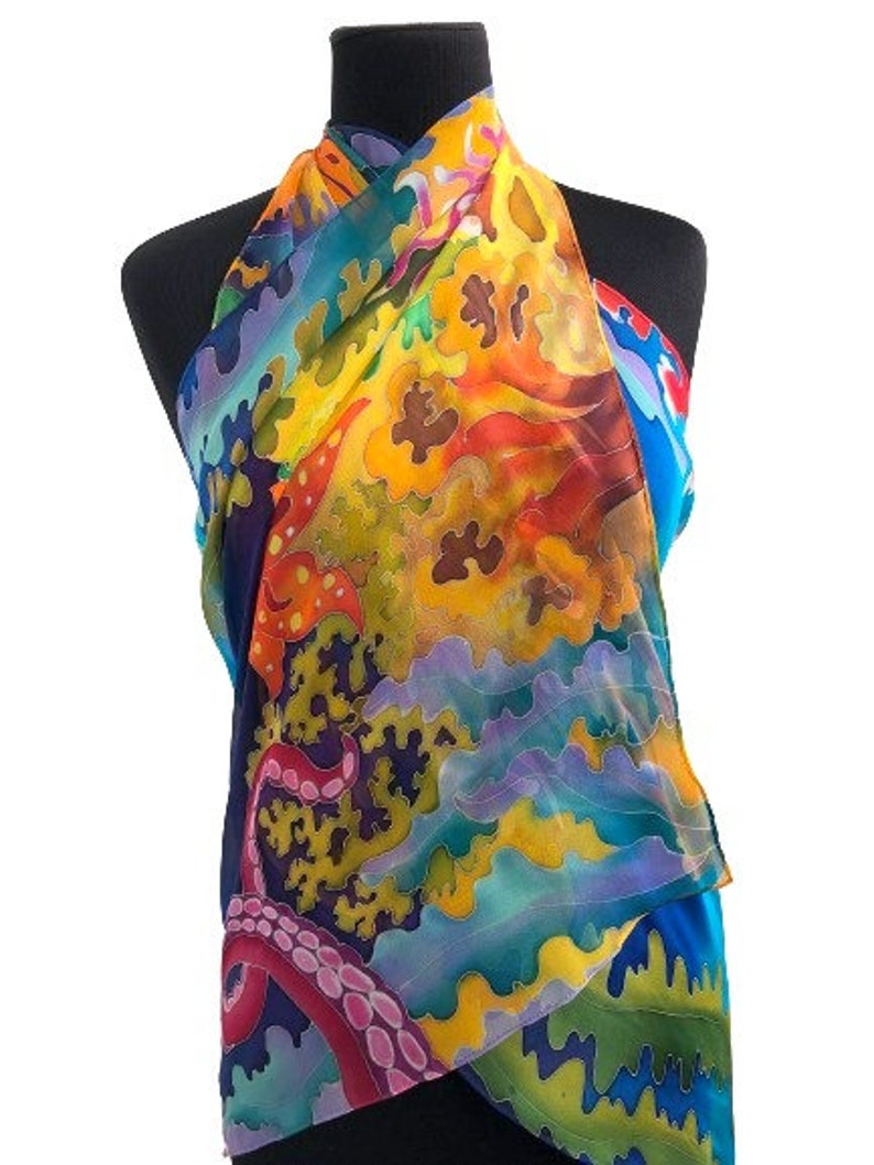 Hand Painted Silk Shawl Sarong Tropics Sea Fish Natural - Etsy
