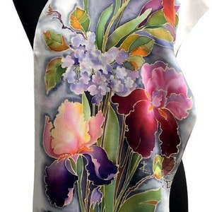 Iris Batik Silk Satin Scarf, Hand Painted Silk, Gift Women. - Etsy