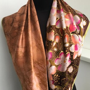 Hand Painted Satin Scarf Sakura Japanese Motif Gift for Her Unique ...