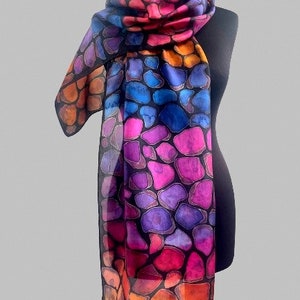 Hand Painted Abstract Silk Scarf/ Natural Silk Pongee/ Gift for Her and ...