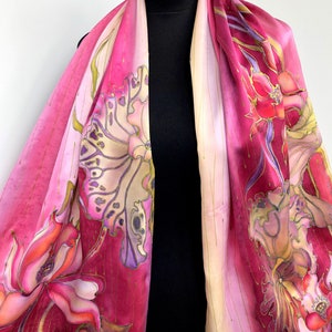 Silk Scarf Lotus Hand Painted Burgundy and Ocher Silk Scarf - Etsy