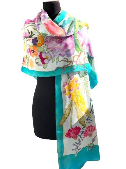 Hand Painted Silk Shawl may Garden 72 28 Wedding Silk Shawl Flower ...