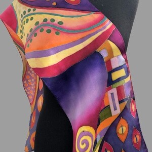 Hand Painted Silk Scarf Frey Wille / Abstract Scarf /natural Silk Satin ...