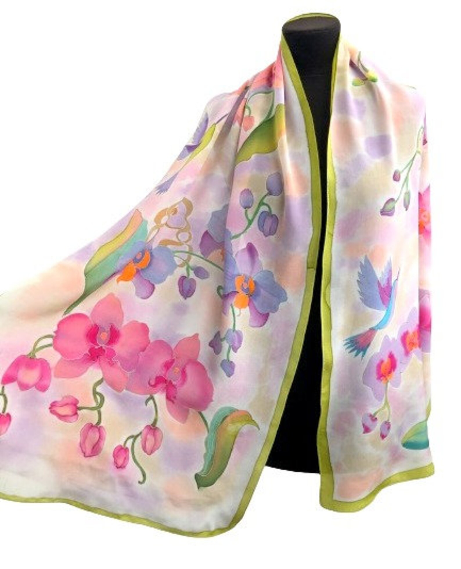 Orchids Natural Silk Scarf Hand Painted Silk Floral Designer Scarf ...