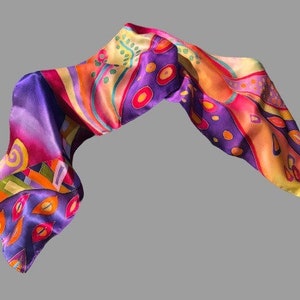 Hand Painted Silk Scarf Frey Wille / Abstract Scarf /natural Silk Satin ...