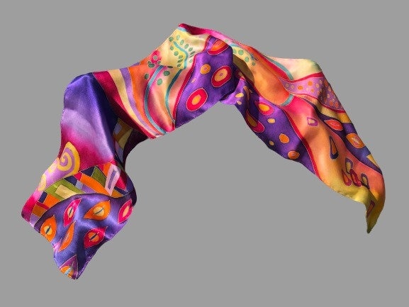 Hand Painted Silk Scarf Frey Wille / Abstract Scarf /natural Silk Satin ...