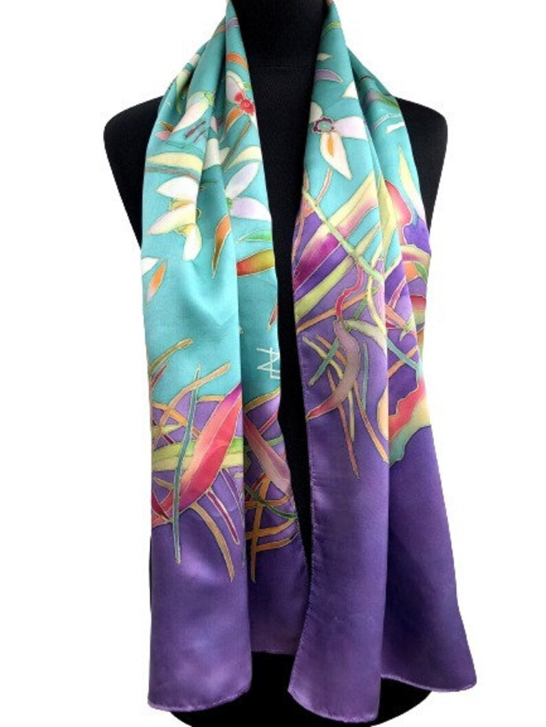Hand Painted Satin Silk Scarf Snowdrops Gift Women. - Etsy