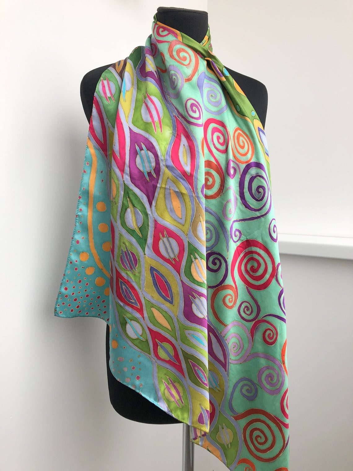 Hand Painted Silk Scarf Frey Wille Silk Shawl Emerald and | Etsy