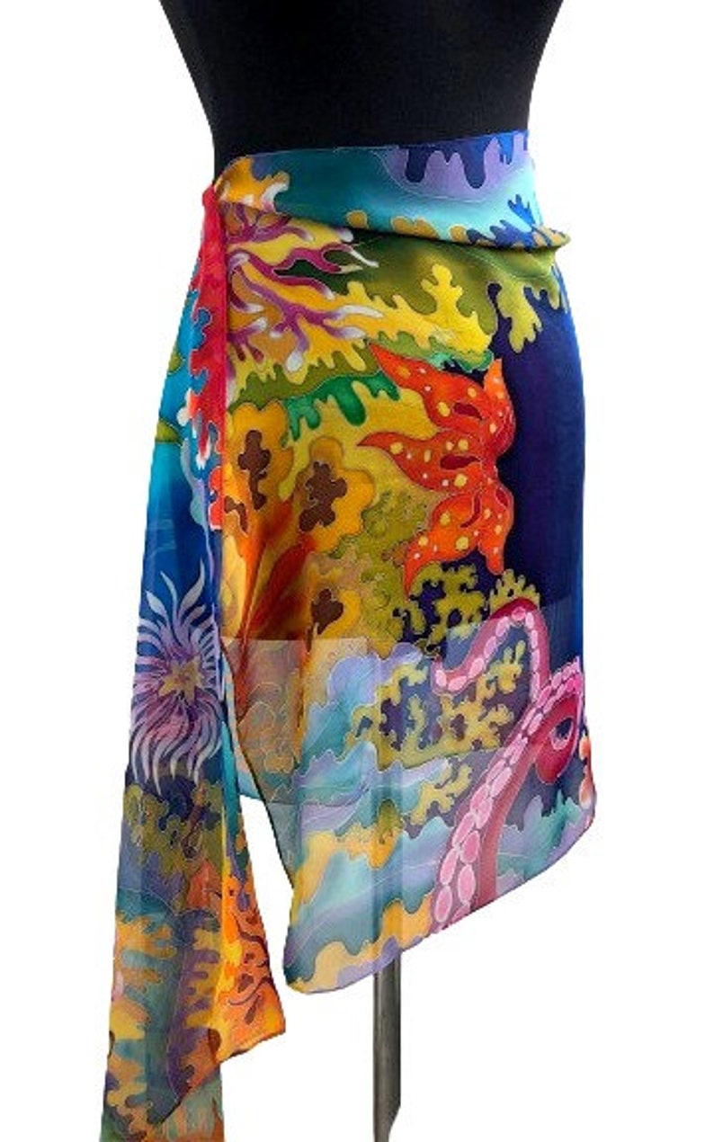 Hand Painted Silk Shawl Sarong Tropics Sea Fish Natural - Etsy