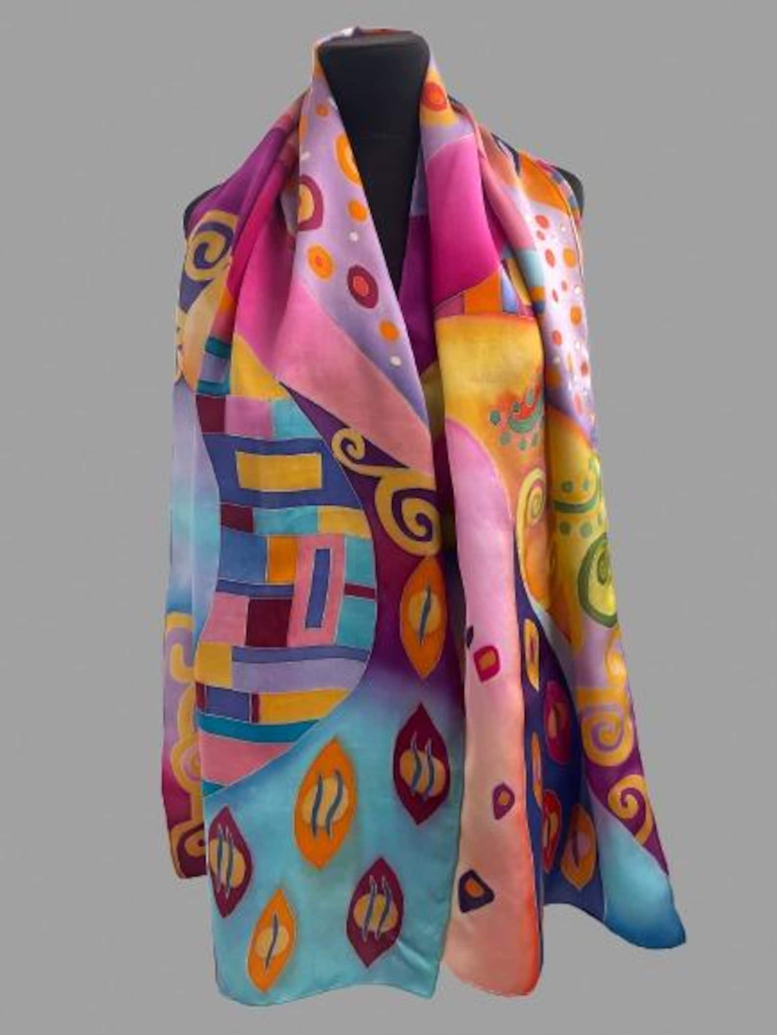 Hand Painted Silk Scarf Frey Wille / Abstract Scarf /natural Silk Satin ...