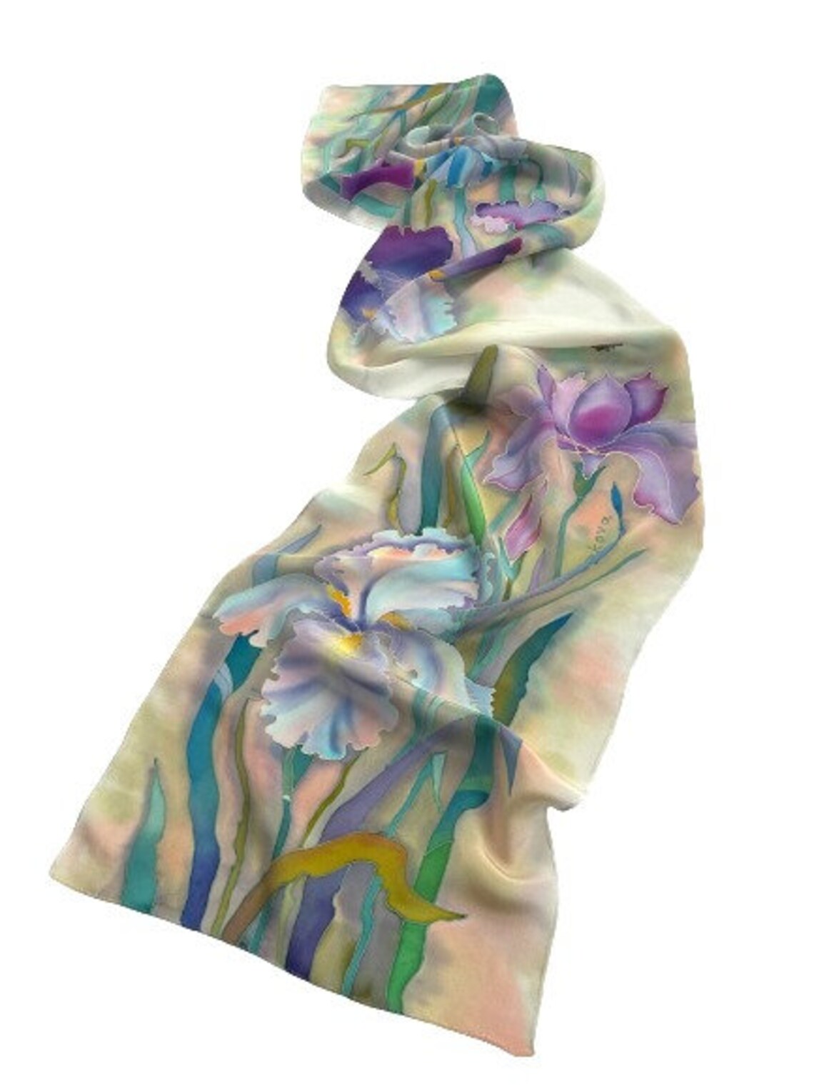 Hand Painted Natural Silk Scarf Irises Crepe De Chine Gift Ideas for ...