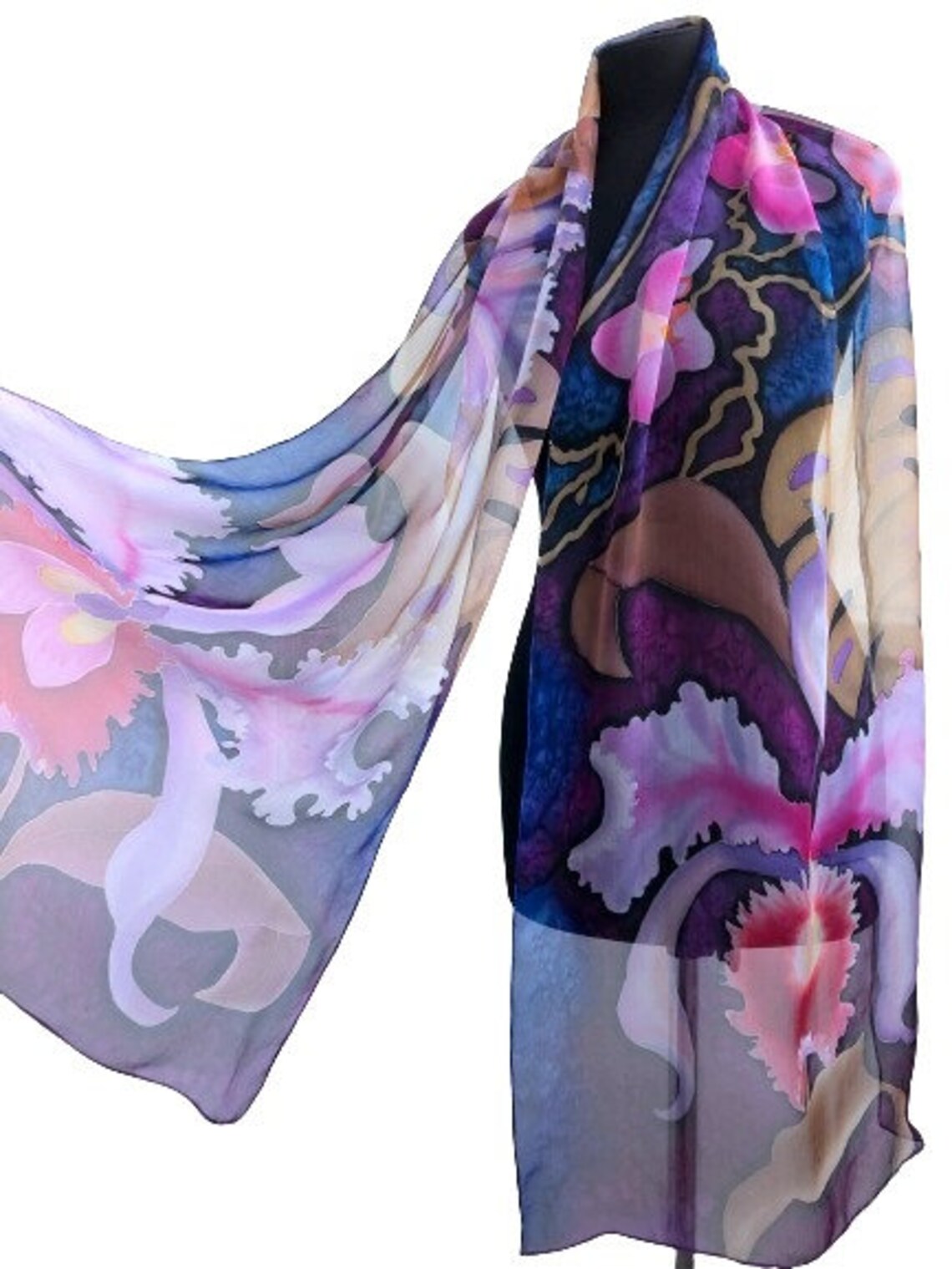 Hand Painted Large Chiffon Scarf Orchids 81 / 20. - Etsy