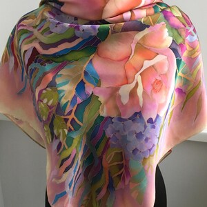 Hand Painted Silk Scarf Roses Gift Women Anniversary Gift. - Etsy