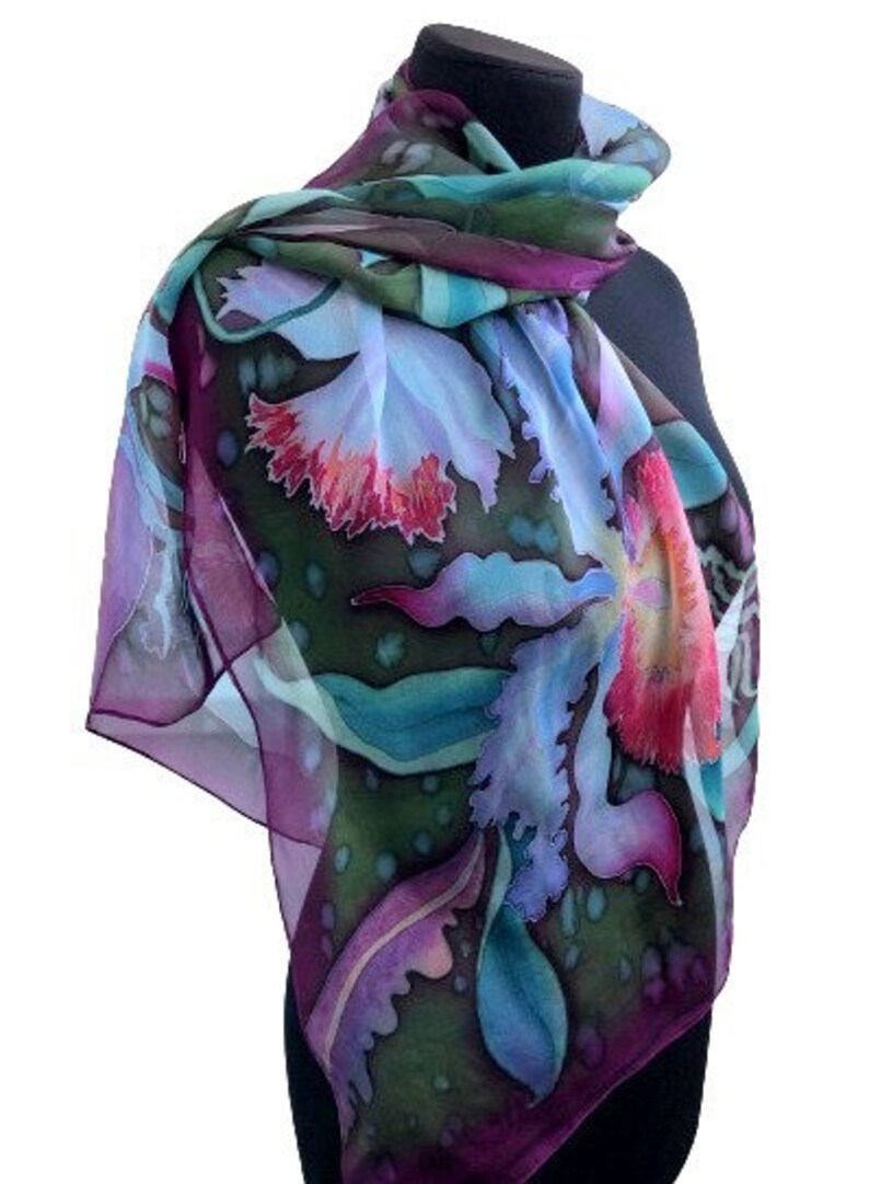 Hand Painted Silk Scarf White Orchids Natural Chiffon. - Etsy