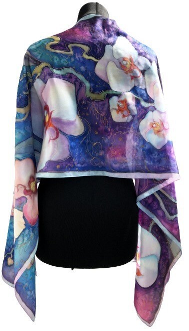 Silk Scarf Orchids Hand Painted Silk Scarf Flowers Silk Scarf - Etsy