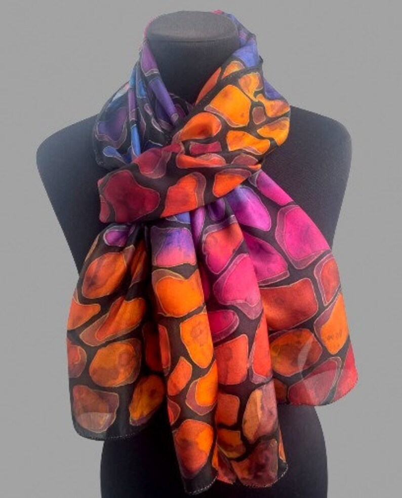 Hand Painted Abstract Silk Scarf/ Natural Silk Pongee/ Gift for Her ...