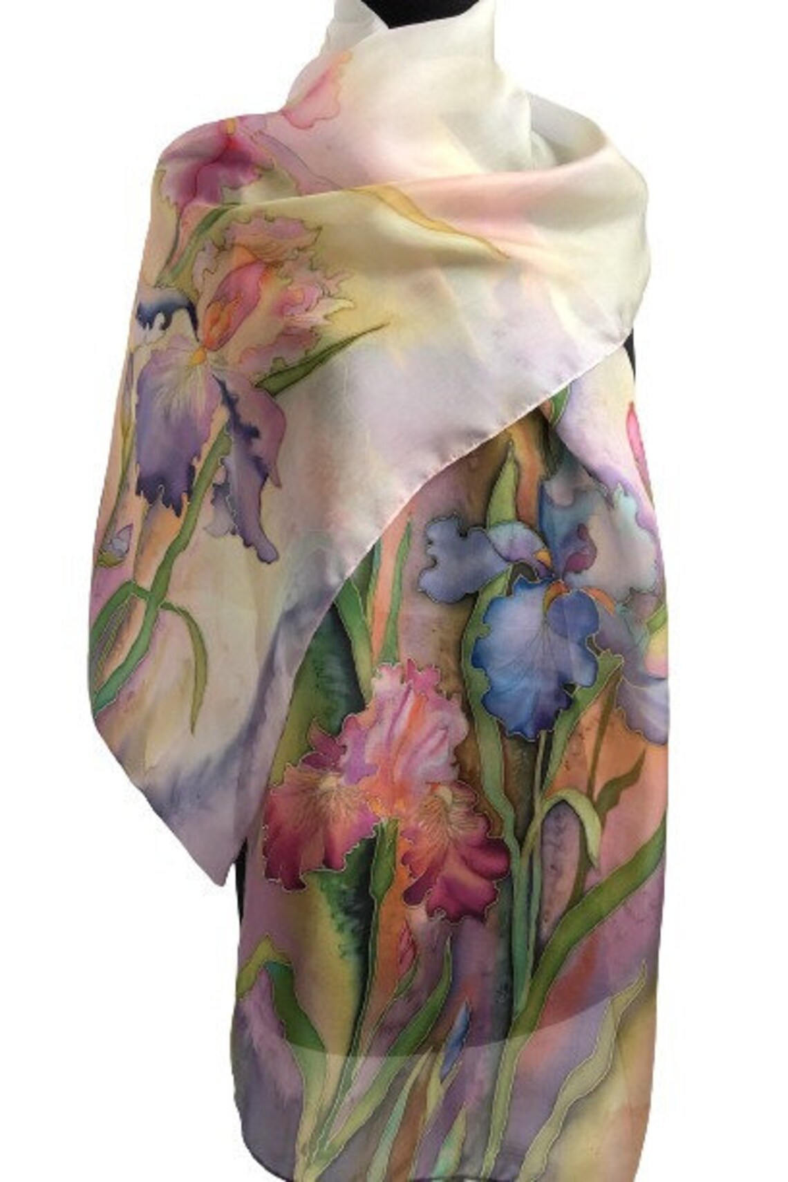 Handpainted Silk Scarf Irises Long Scarf Garden Flowers Silk - Etsy