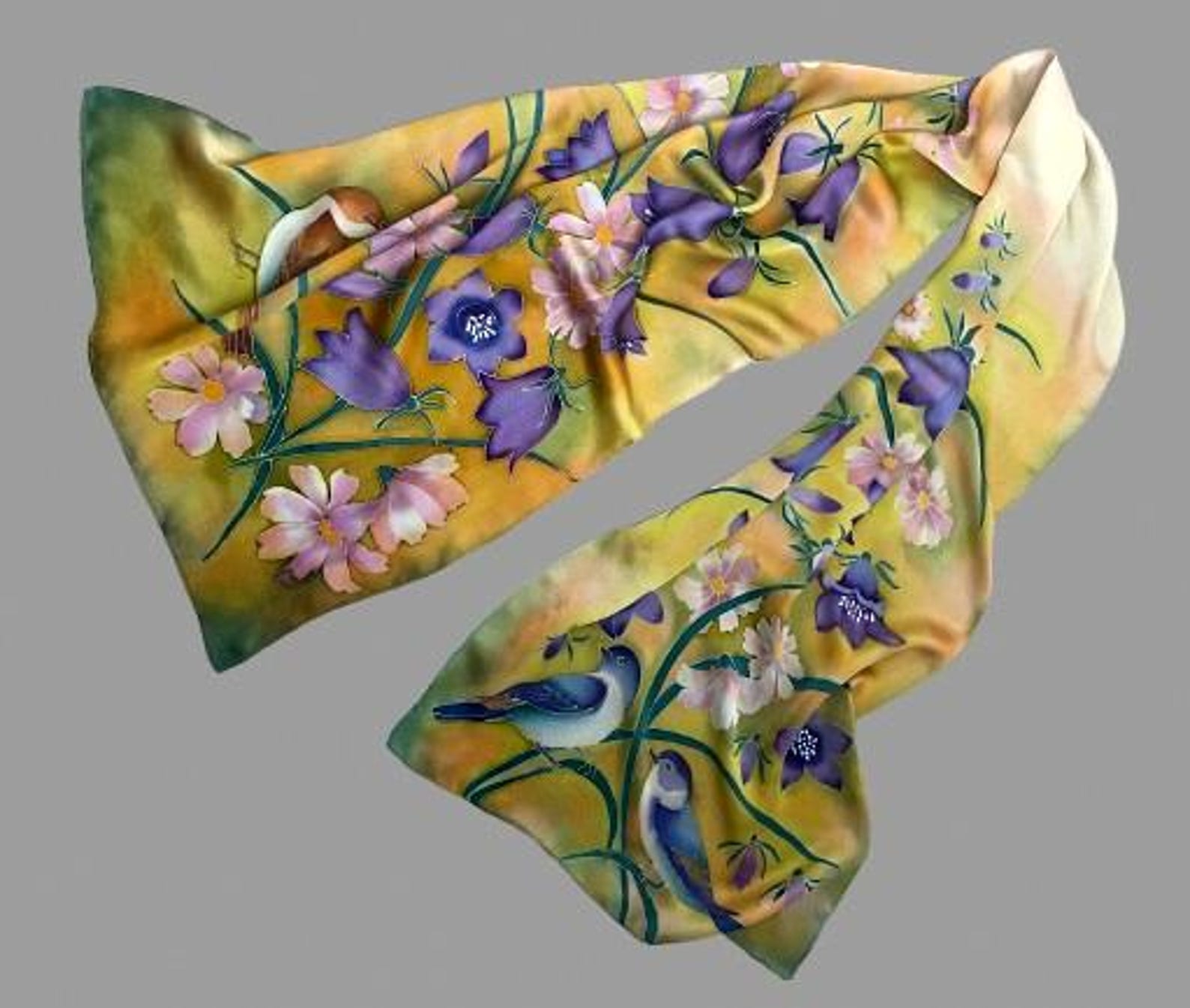 Bells Cosmea Silk Scarf Hand Painted Natural Silk Satin Mother's Day ...