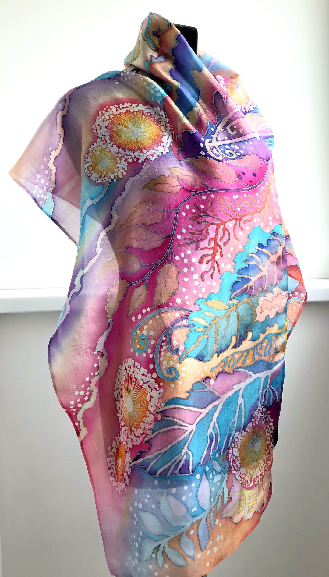 Silk Scarf Leaves Natural Motiv Silk Scarf Hand Painted Silk - Etsy