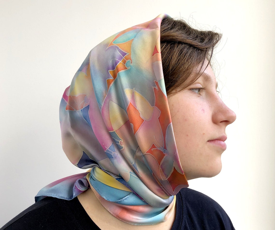 Hand Painted Silk Scarf Butterflies Square Scarf Satin Scarves - Etsy