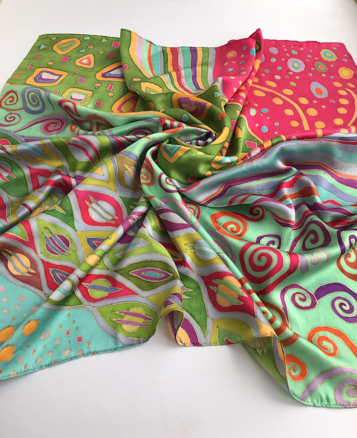 Hand Painted Silk Scarf Frey Wille Silk Shawl Emerald and | Etsy