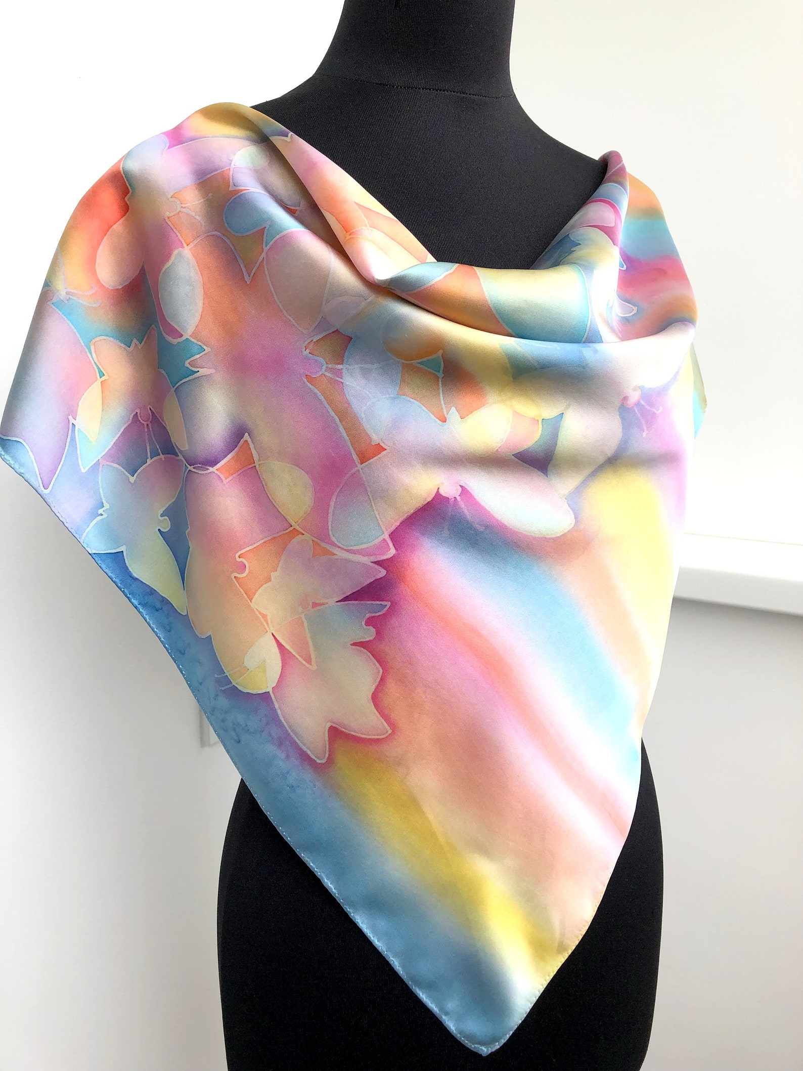 Hand Painted Silk Scarf Butterflies Square Scarf Satin Scarves - Etsy