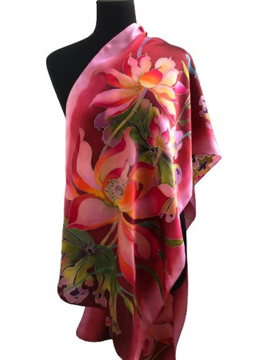 Lotus Silk Scarf, Hand Painted Silk Scarf, Anniversary, Gift for Her ...