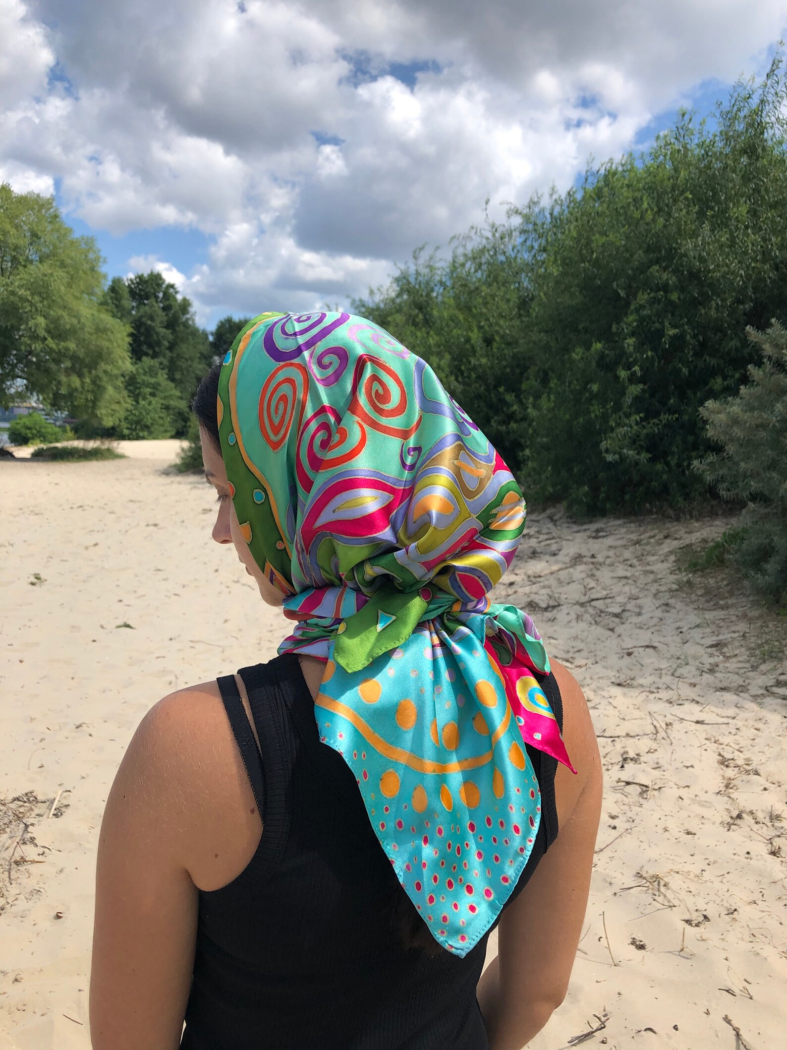 Hand Painted Silk Scarf Frey Wille Silk Shawl Emerald and Ruby, Natural ...