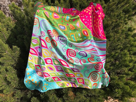 Hand Painted Silk Scarf Frey Wille Silk Shawl Emerald and - Etsy