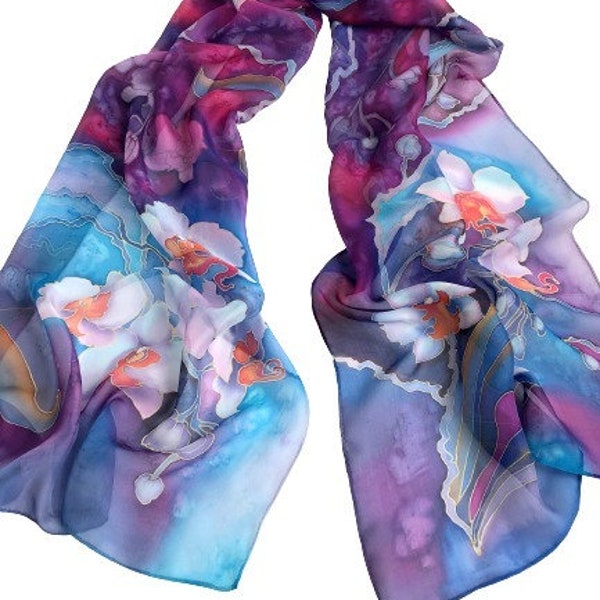 Red Tulips Hand Painted Silk Scarf, Gift for Women, Long Batik Scarf 71 ...