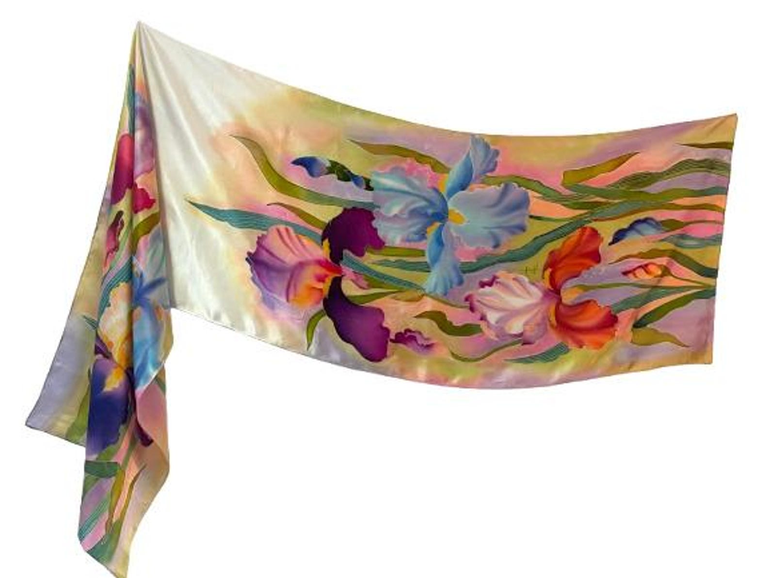 Iris Batik Silk Satin Scarf, Hand Painted Silk, Gift Women, 71/17. - Etsy