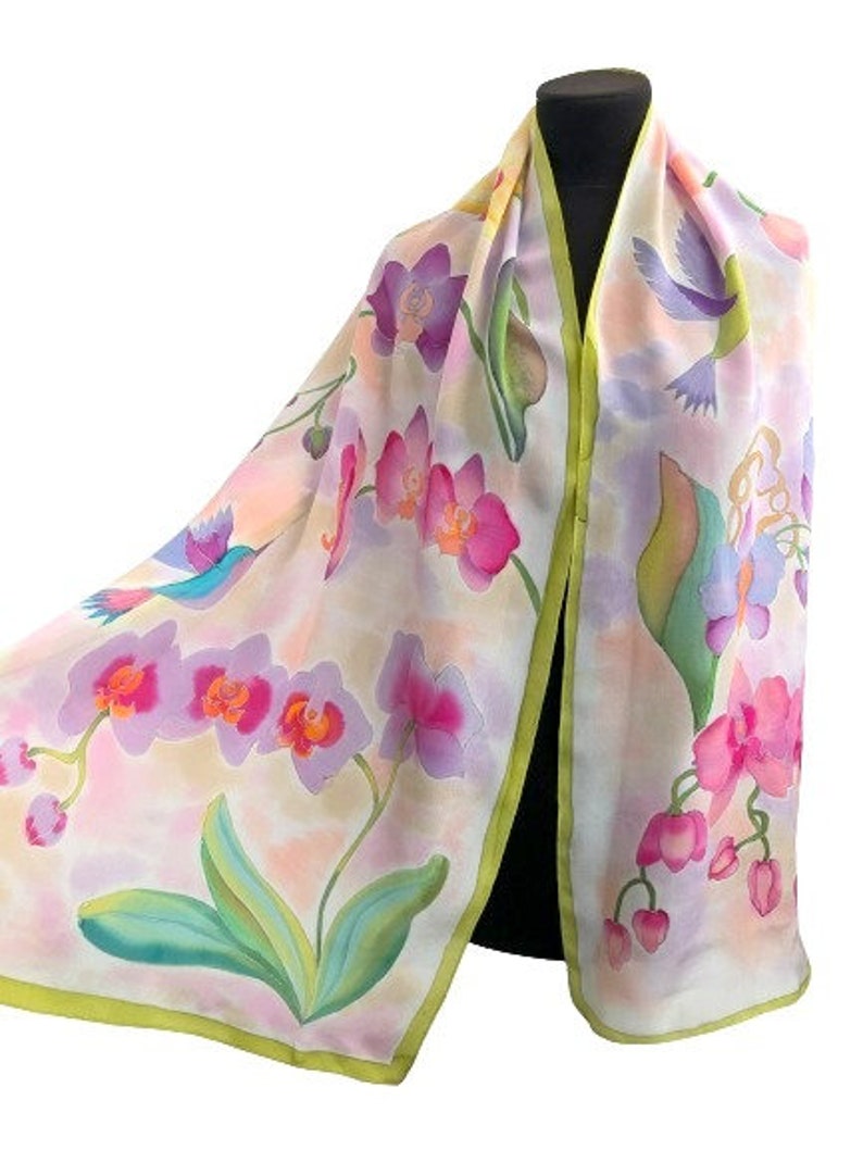 Orchids Natural Silk Scarf Hand Painted Silk Floral Designer Scarf ...