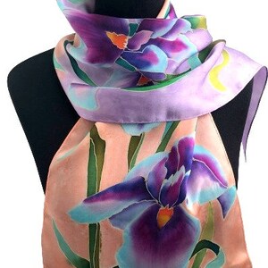 Hand Painted Silk Scarf Irises Natural Satin Gift Ideas for Women ...