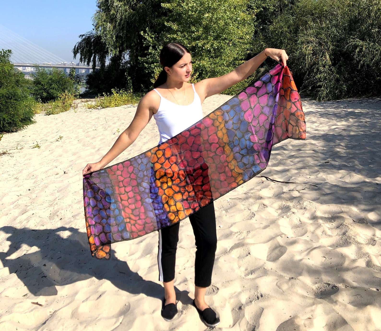 Hand Painted Abstract Silk Scarf/ Natural Silk Pongee/ Gift for Her ...