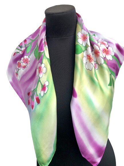 Hand Painted Natural Silk Scarf spring 27/ 27 Gift Women. - Etsy