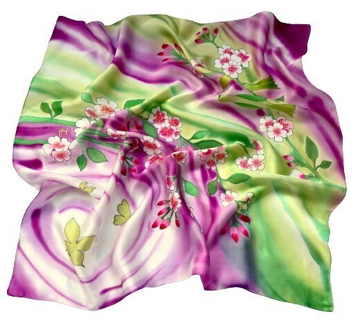 Hand Painted Natural Silk Scarf spring 27/ 27 Gift Women. - Etsy