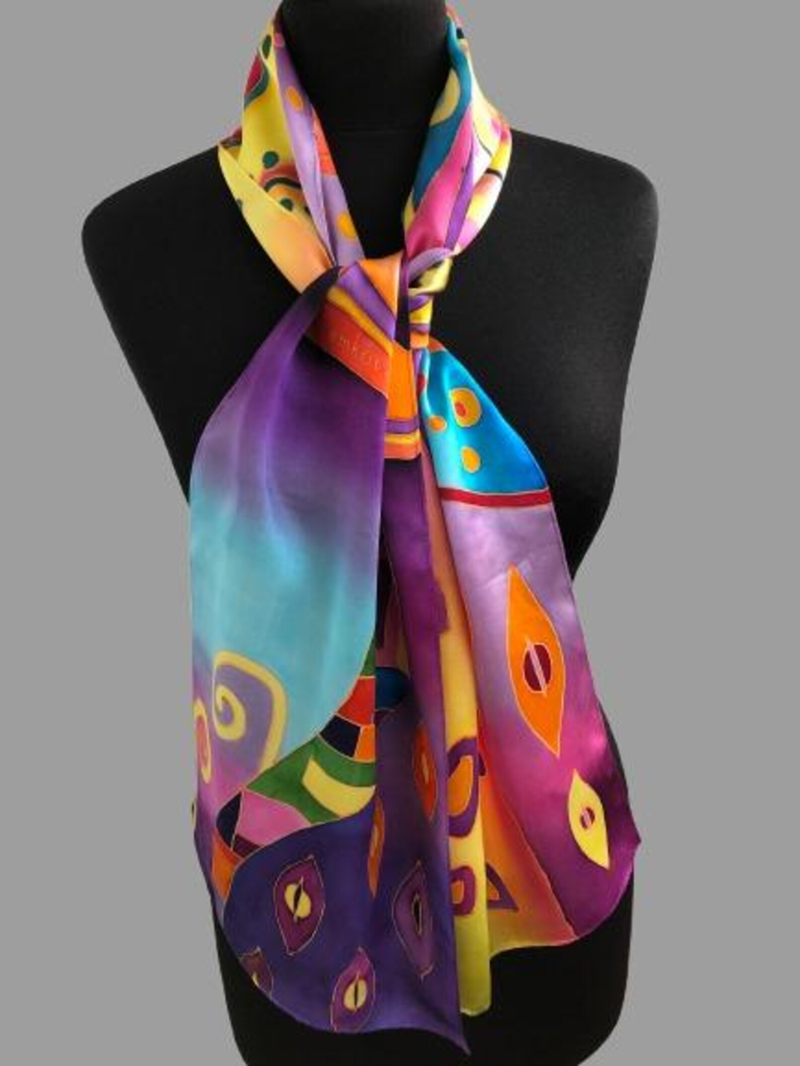 Hand Painted Silk Scarf Frey Wille / Abstract Scarf /natural Silk Satin ...